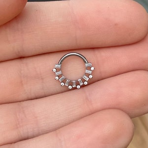 16G Silver Daith Earring 8mm/10mm Titanium | CZ Baguette Daith Jewelry ...