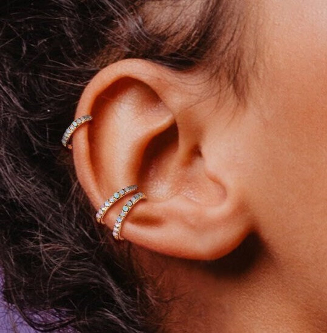 16G Solid Gold Opal Conch Piercing Cute Helix Orbital Earring - Etsy