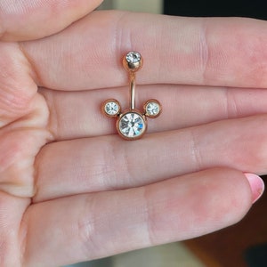 Rose Gold Mouse Belly Button Ring CZ Crystal Dainty Minimalist Belly ...