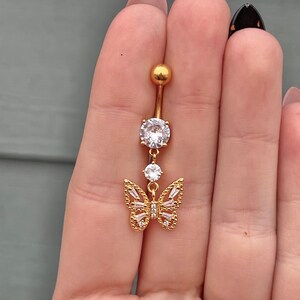 Belly Button Ring Butterfly, Gold Belly Button Piercing, Dainty Cute ...