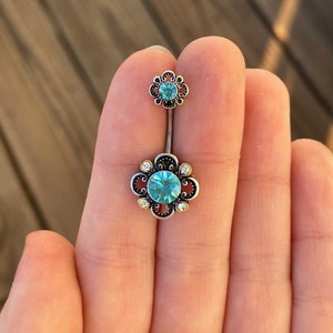 Flower Belly Button Ring, Pink Belly Button Piercing, Non Dangle Belly ...