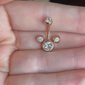 Rose Gold Mouse Belly Button Ring CZ Crystal Dainty Minimalist Belly ...