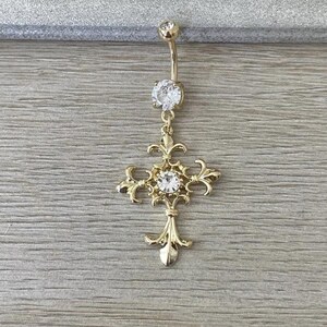 Silver Cross Belly Button Ring – Ornate CZ Navel Piercing, 316L ...