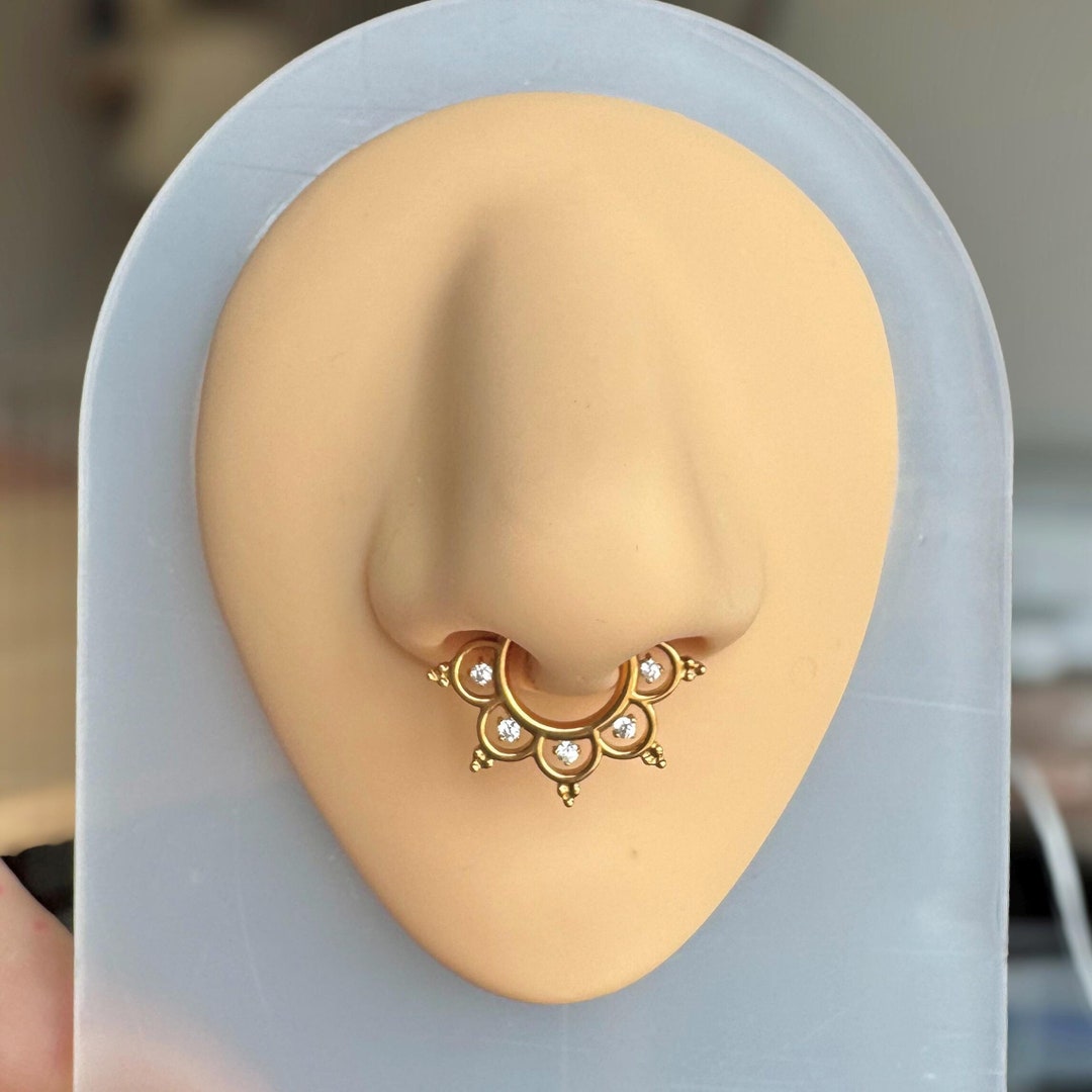 Gold Septum Ring, Cute Septum Jewelry Clicker, Unique Celestial Septum ...