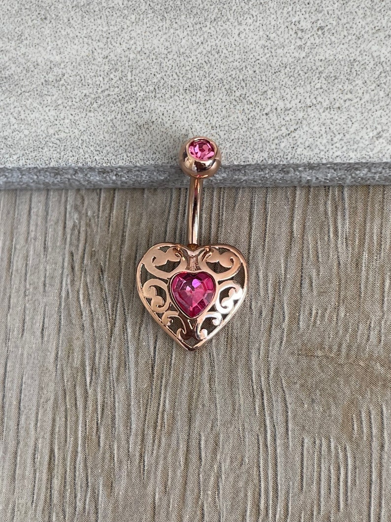 Heart Pink Gold Elegant Belly Button Ring Dangly Delicate - Etsy