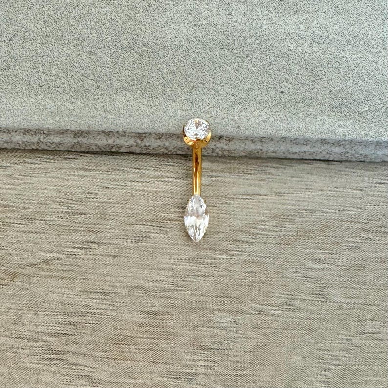 Silver Titanium Belly Button Ring, Marquise CZ Internally Threaded ...