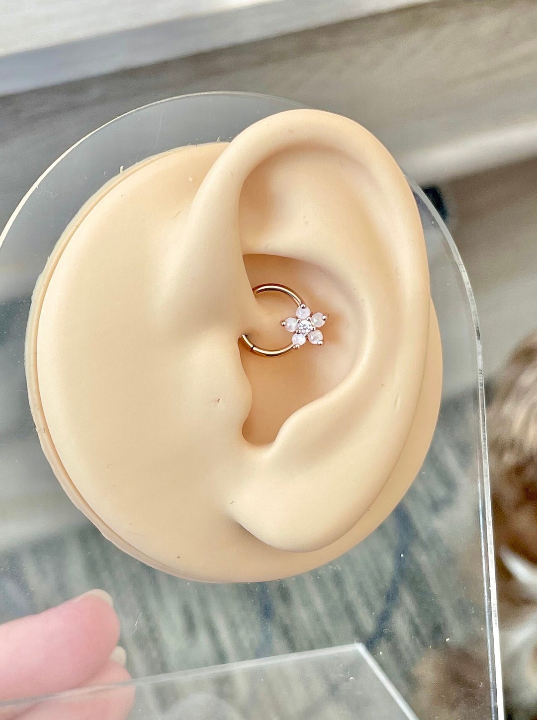 16G 8mm Flower Daith Ring | Rose Gold Daith Jewelry Ring | Opal Daith ...
