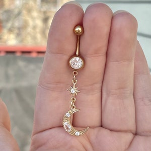 Gold Moon Belly Button Ring | Celestial Moon & Stars Belly Button ...
