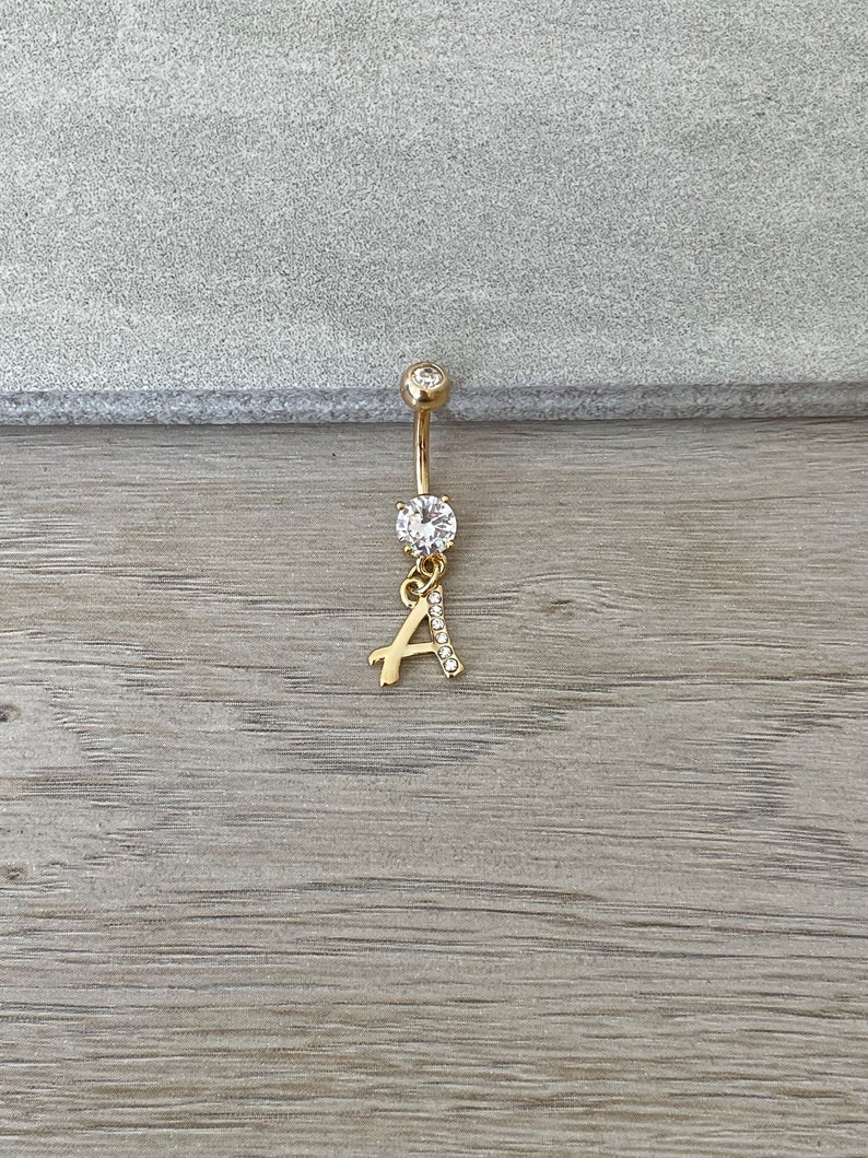 Personalized Initial Belly Button Ring Dainty 14k Gold Belly - Etsy