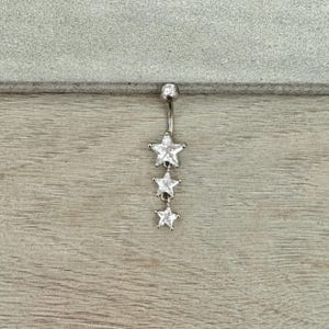 Dangly Belly Button Piercing, Silver Star Long Navel Jewelry Piercing ...