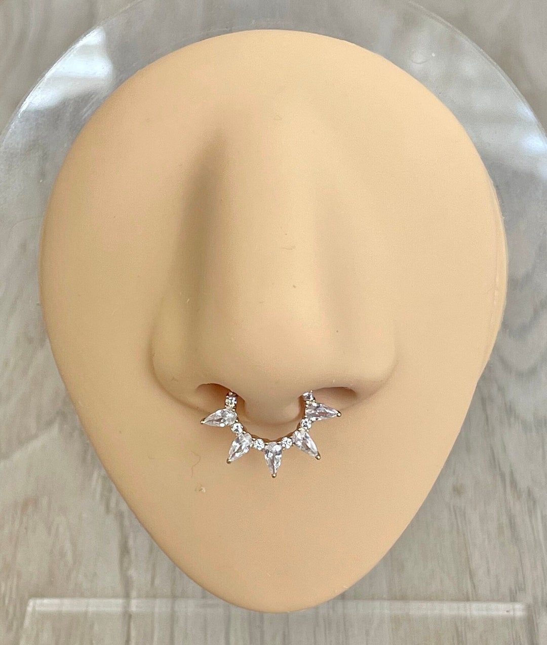 Solid 14K Gold Septum Clicker, Marquise CZ Spike Design, Elegant Dainty ...