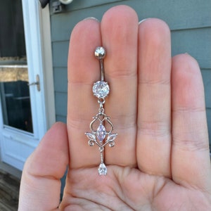 Elegant Gold Belly Button Ring – 316L Surgical Steel Dangle Navel ...