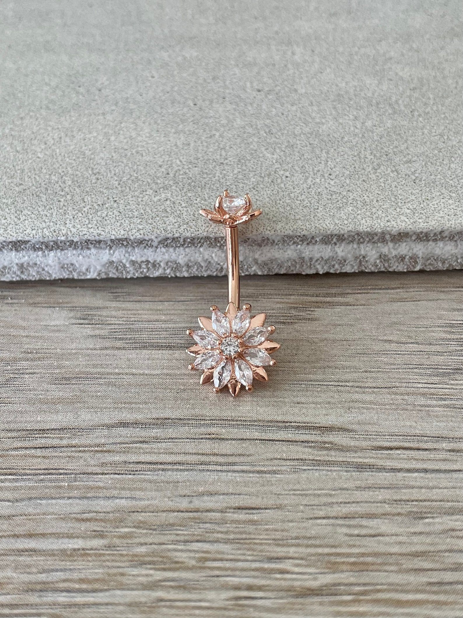 Rose Gold Flower Belly Button Ring Dainty Unique Minimalist | Etsy