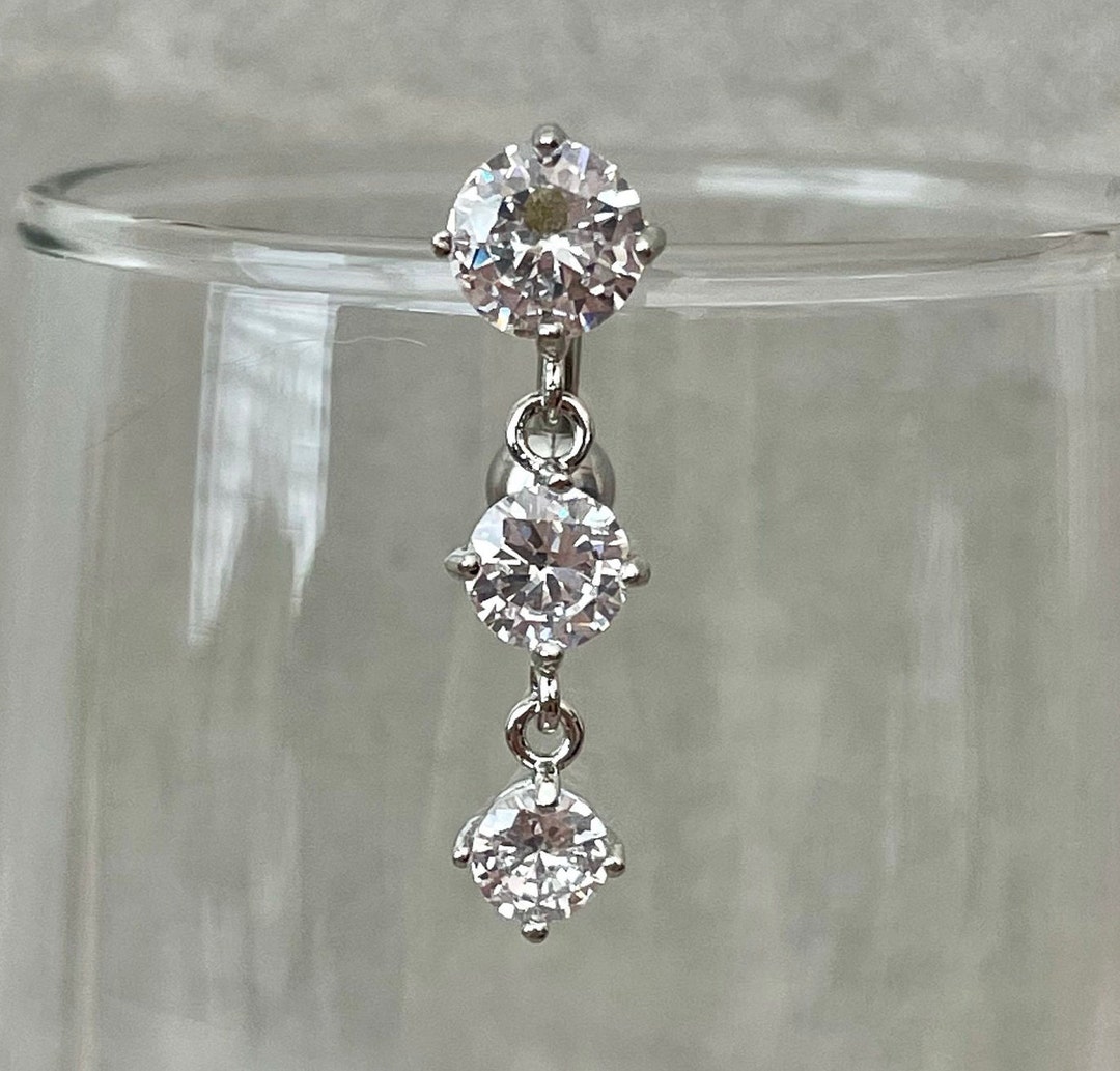 Silver Top Down Belly Button Ring Dangly | Delicate Floating Belly ...