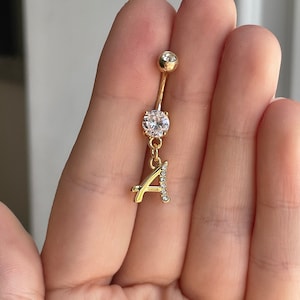 Personalized Initial Belly Button Ring Dainty 14k Gold Belly Button ...