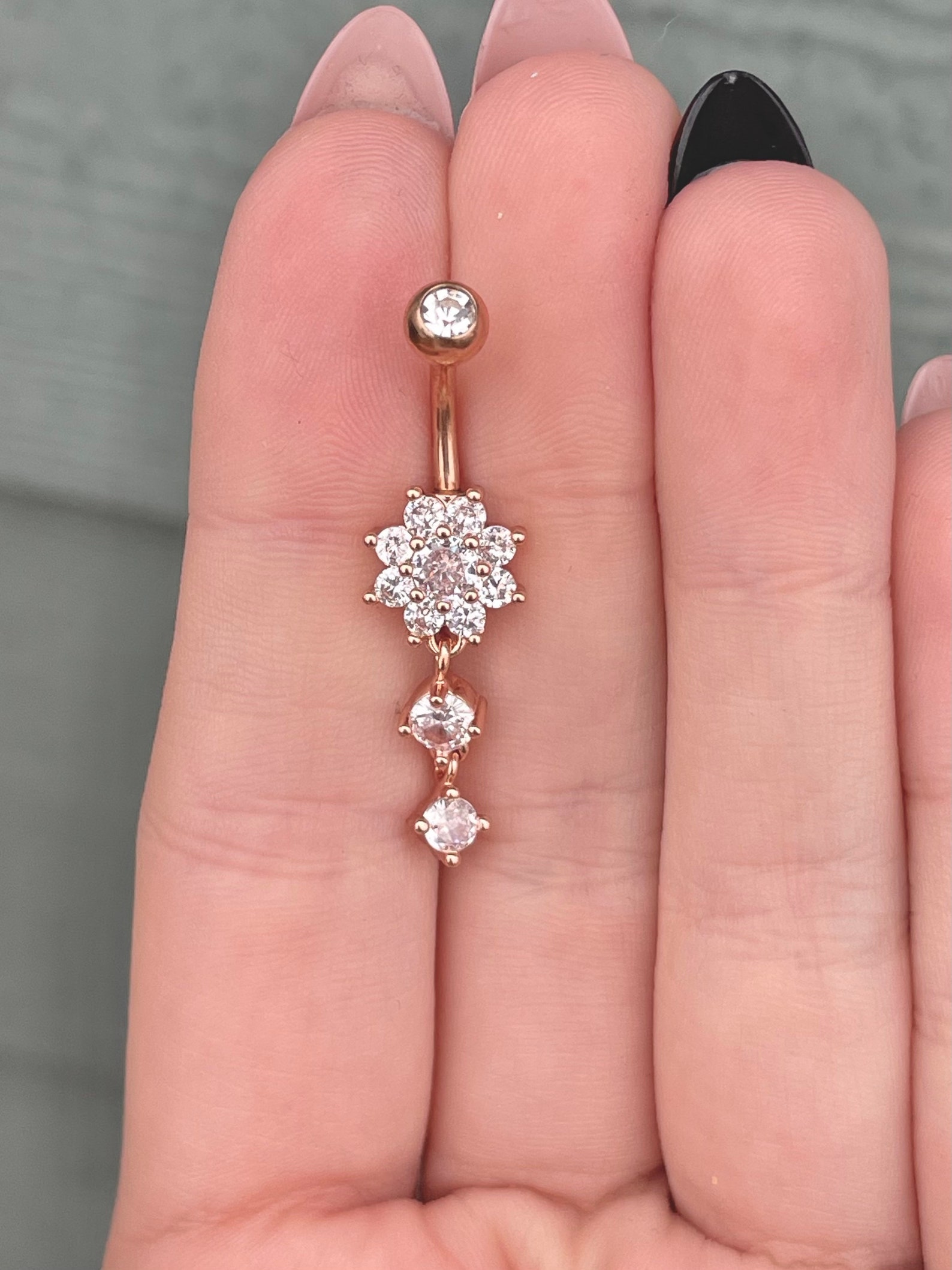 Rose Gold Flower Belly Button Ring, Floral Navel Piercing, Dainty ...