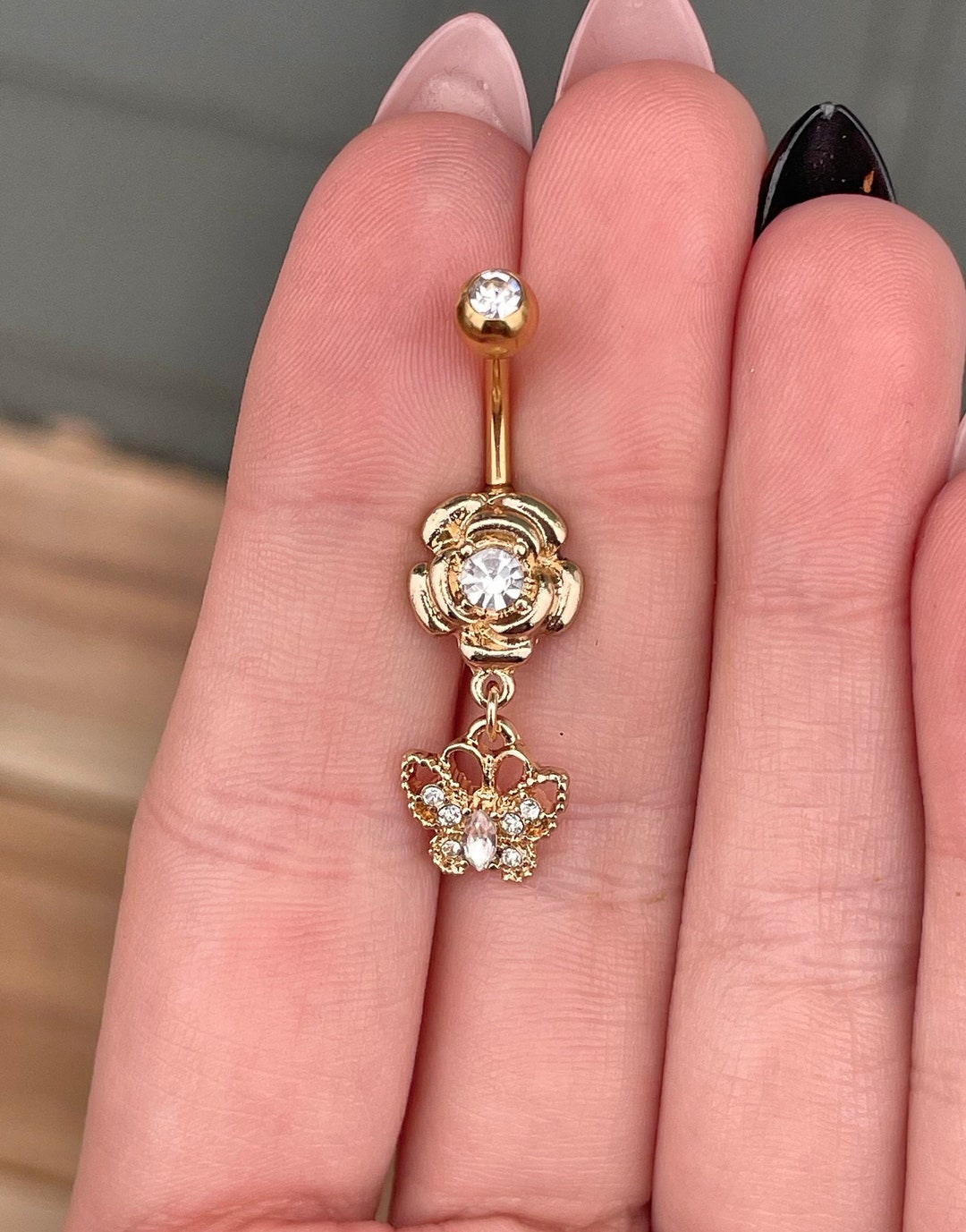 Gold Flower Belly Button Ring, Dainty Small Belly Button Piercing ...