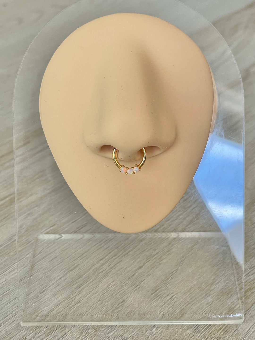 Opal Septum Ring, Gold Septum Jewelry, Septum Piercing, Septum Clicker, Triple Opal Cute Unique ...