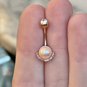 Rose Gold Pink Pearl Belly Button Piercing - Etsy