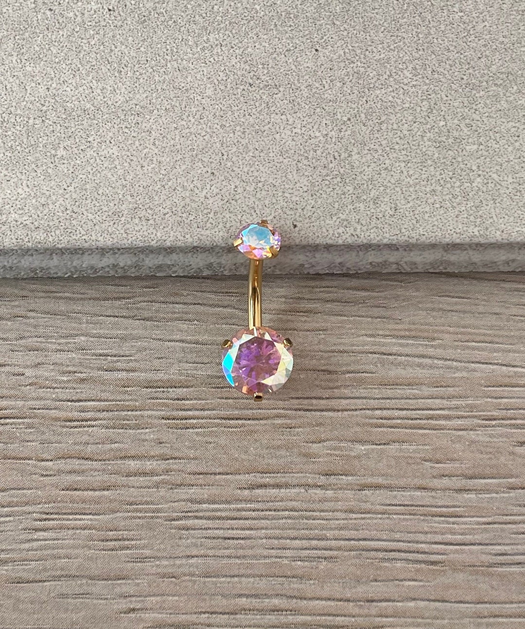 Gold Belly Button Ring Internally Threaded Pink Aurora Dainty Delicate ...