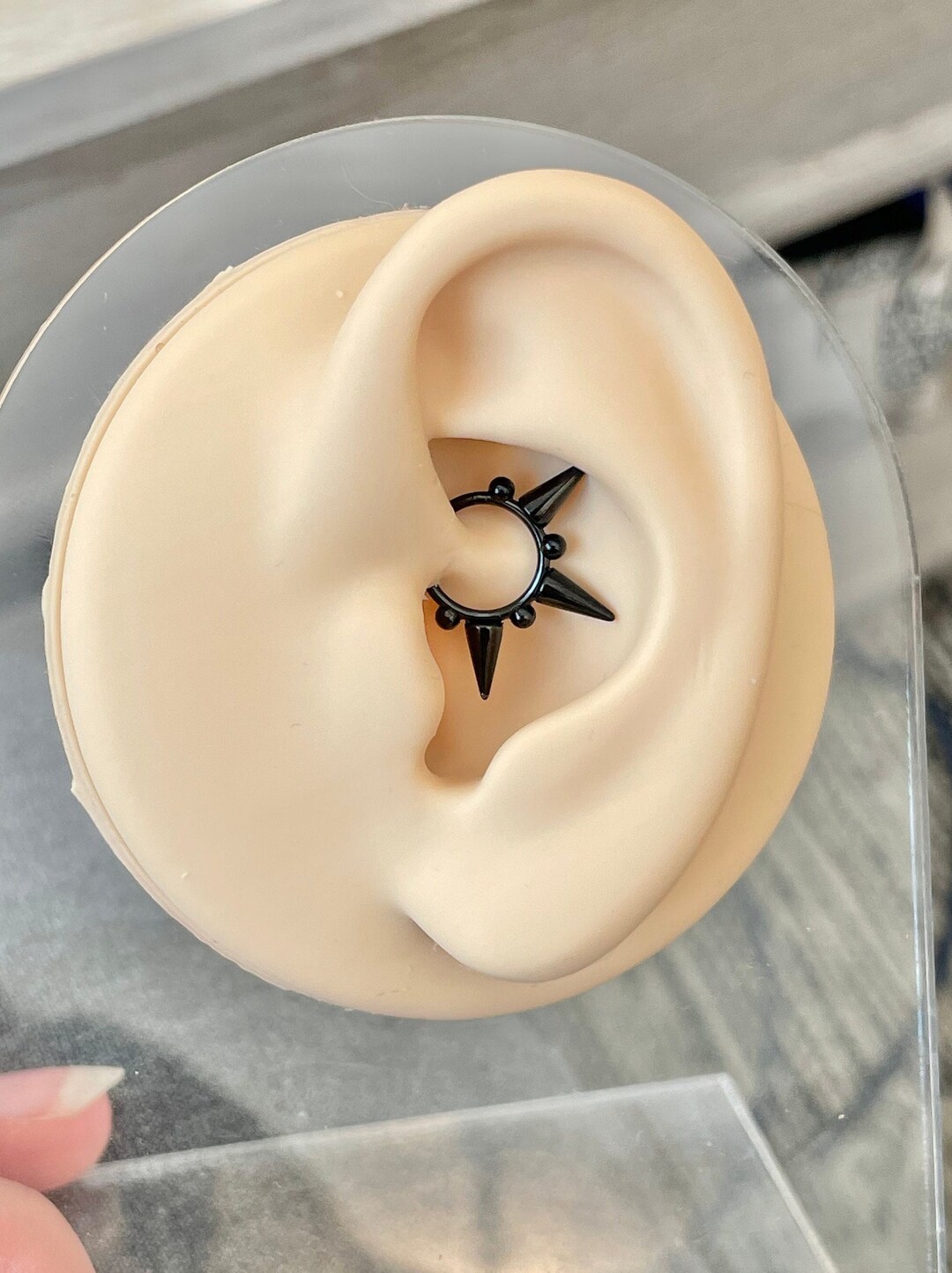 Black Spiked Daith Earring, Surgical Steel Clicker Hoop, Edgy Punk ...