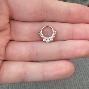 8mm 14K Solid Gold Daith Jewelry Daith Piercing Earring CZ Diamond Look ...