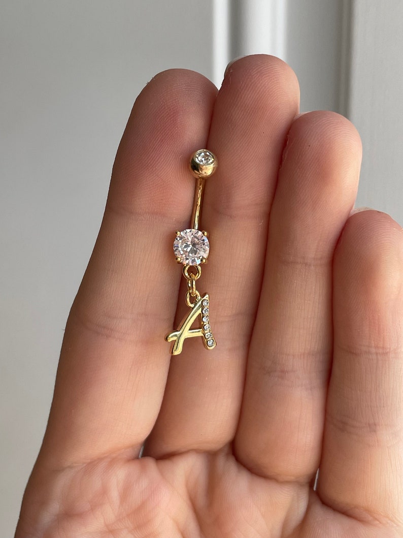 Personalized Initial Belly Button Ring Dainty 14k Gold Belly - Etsy