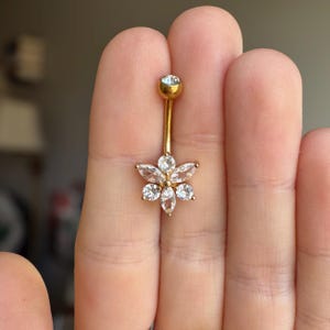 Silver Flower Belly Button Ring, CZ Titanium Belly Button Jewelry, Cute ...