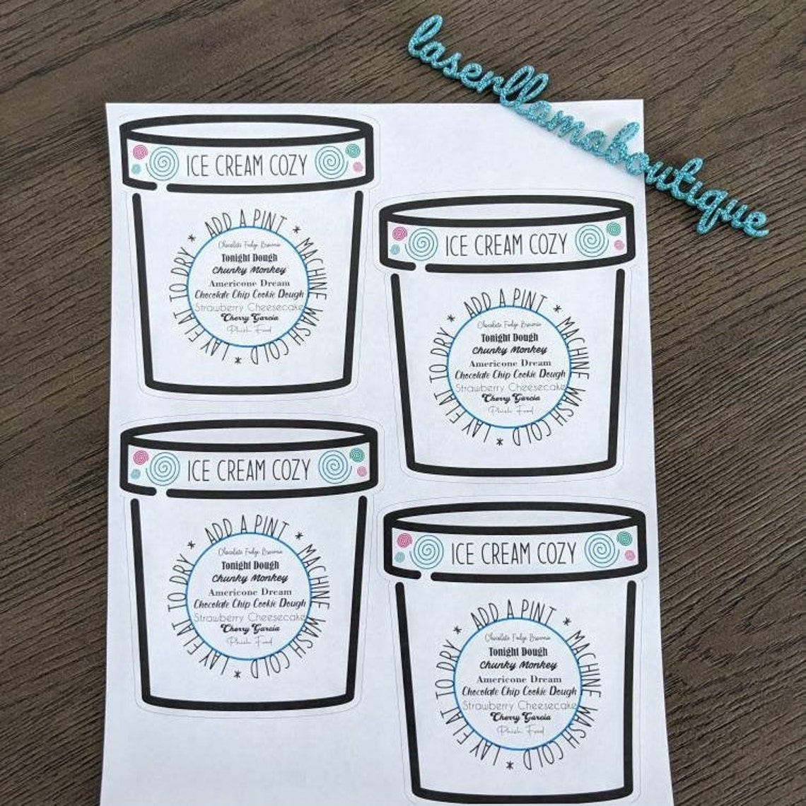 PRINTABLE Ice Cream Cozy Insert/2 Designs/color and Black and - Etsy