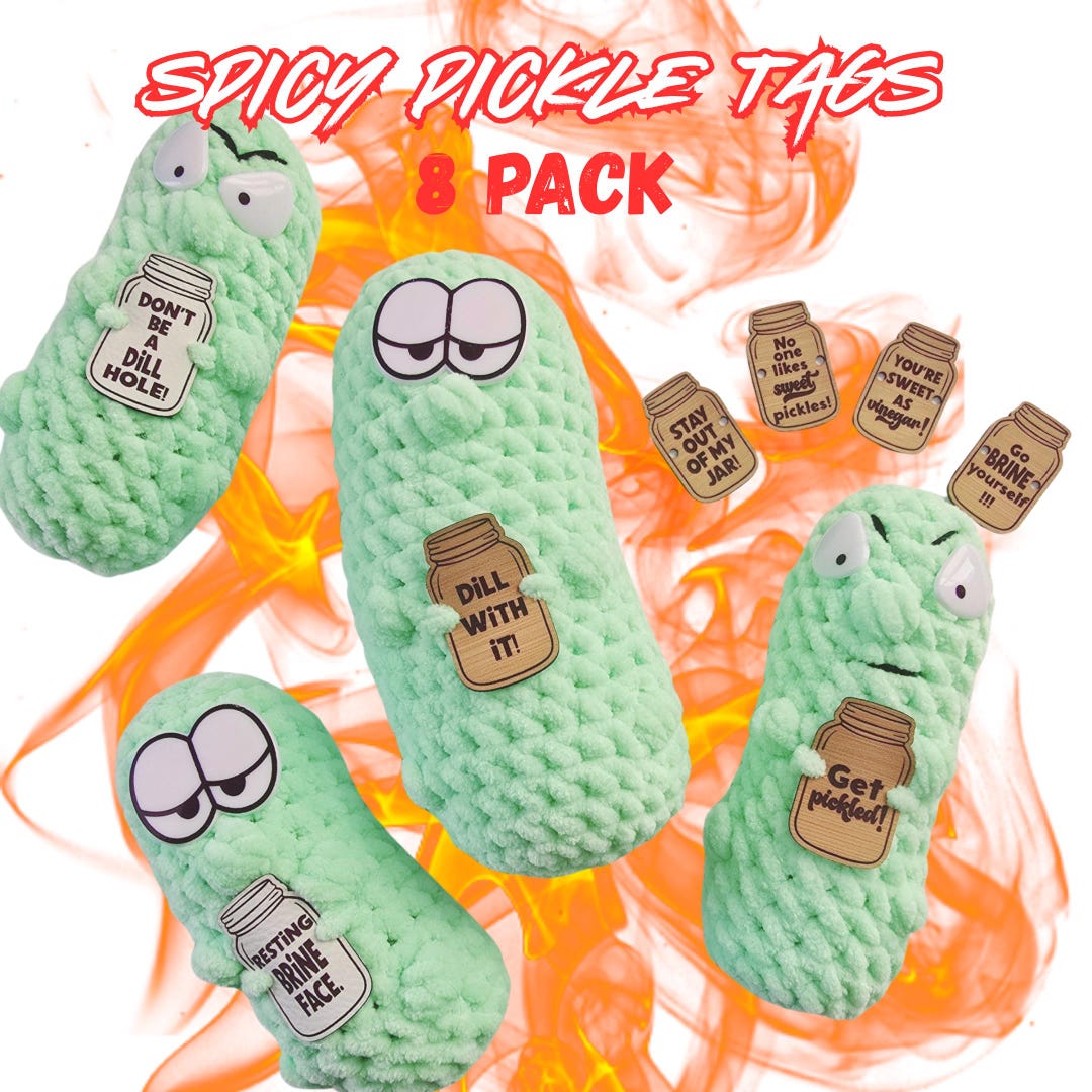 Spicy Pickle Tags ~ Set of 8 Faux Leather Patches for Crochet Amigurumi ...
