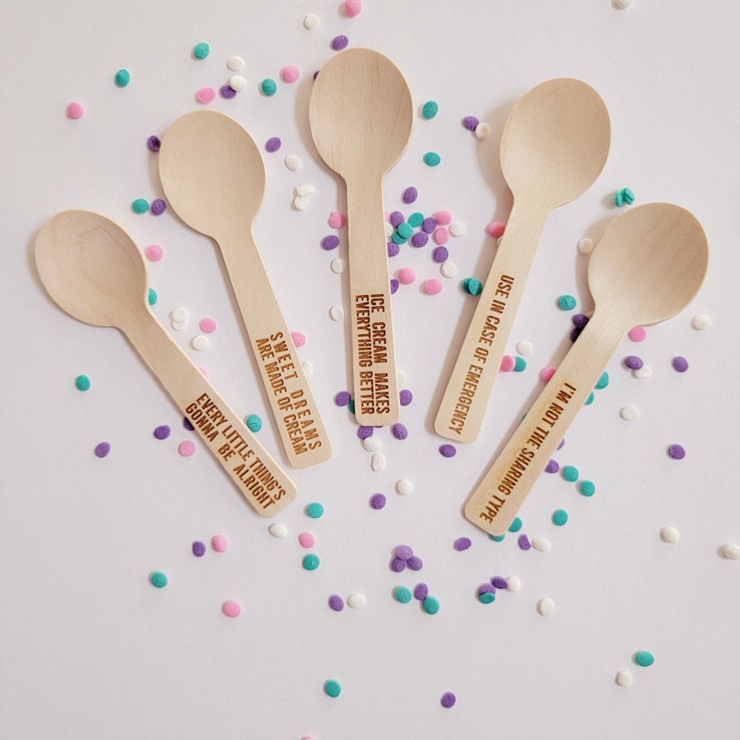 Block Style Wooden Compostable Ice Cream Spoons/engraved Dessert Spoons ...