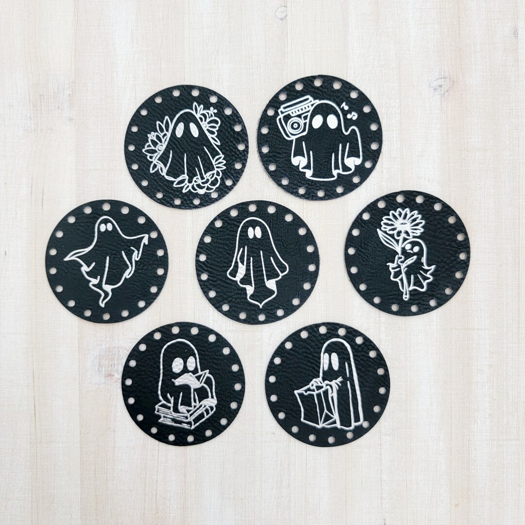 Whimsical Ghosts 2" Round Patches ~ Leather Tag ~ Handmade Halloween ...
