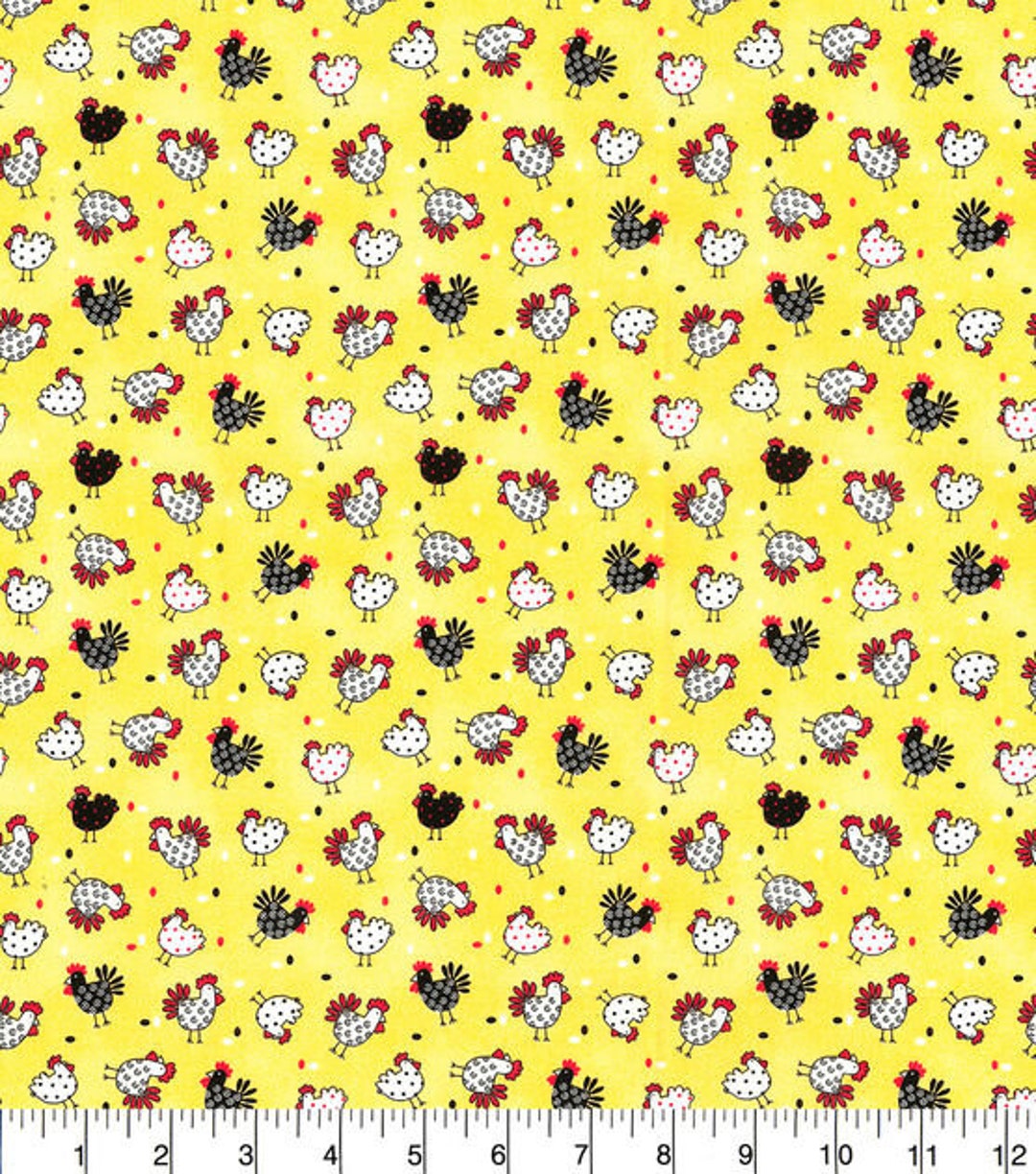 Chicken Fabric, Cute Chicken Fabric, Barnyard Animal Print, Fabric ...