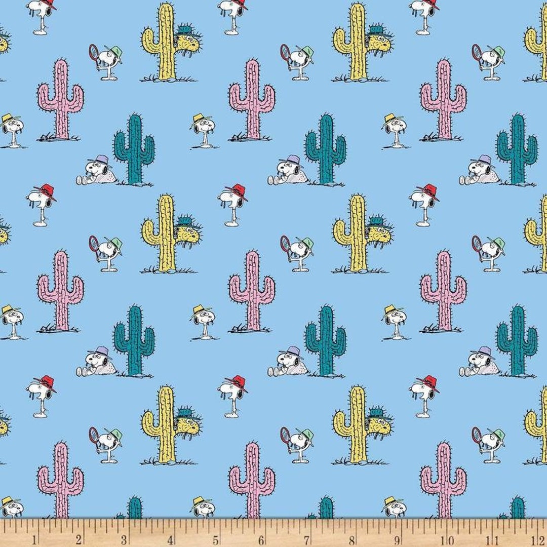 Snoopy Cacti Fabric, Blue Snoopy Fabric, Snoopy Detective Fabric ...