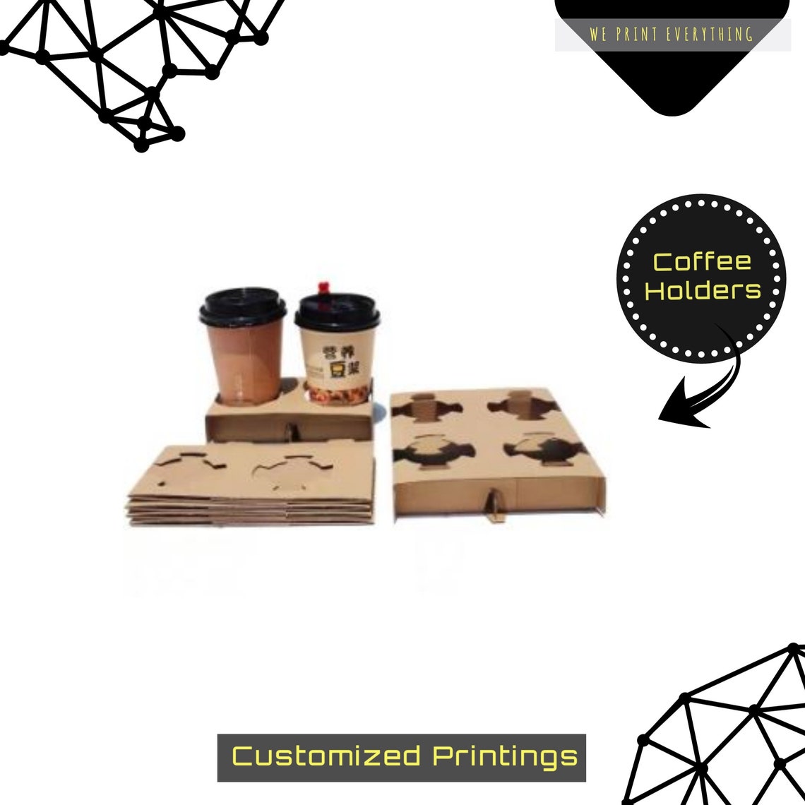 High-quality Cardboard Cup Carrier Tray Customized Printings for Drink ...