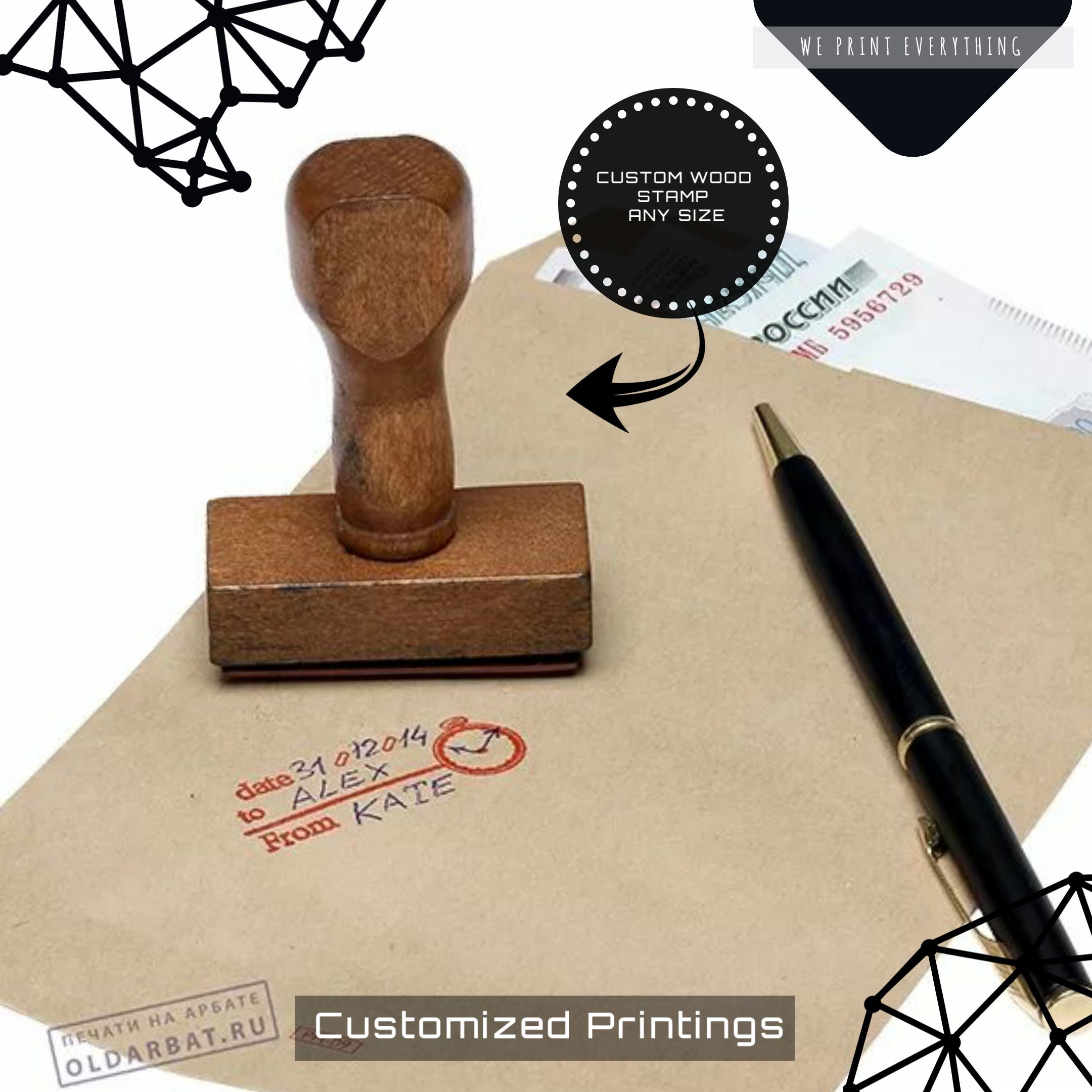 Custom Sizes Label Stamp With Eco Rubber, Craft Stamp: Handwritten ...