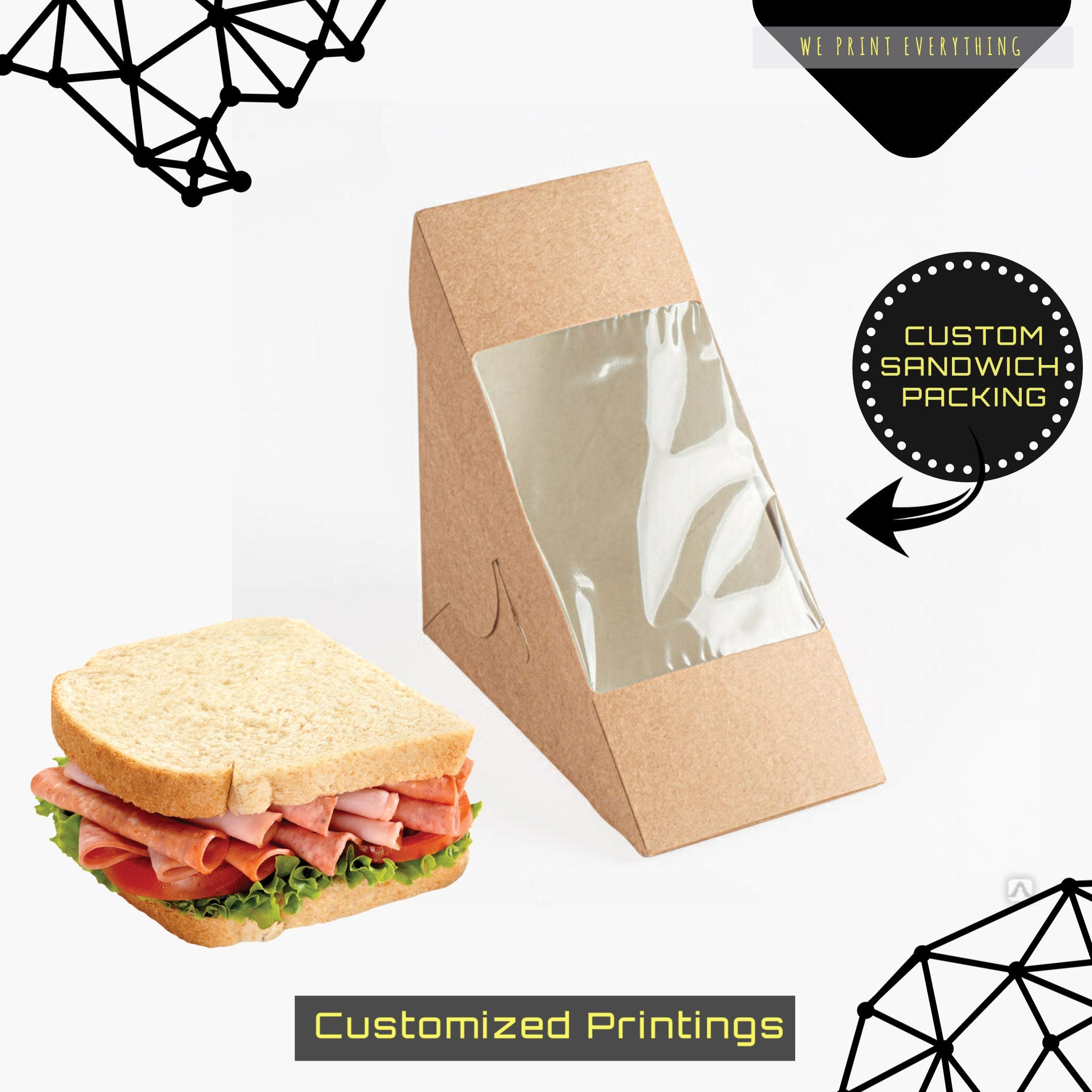 Custom Wrap Boxes Packaging for Sandwiches: Kraft Sandwich Wedge Double ...