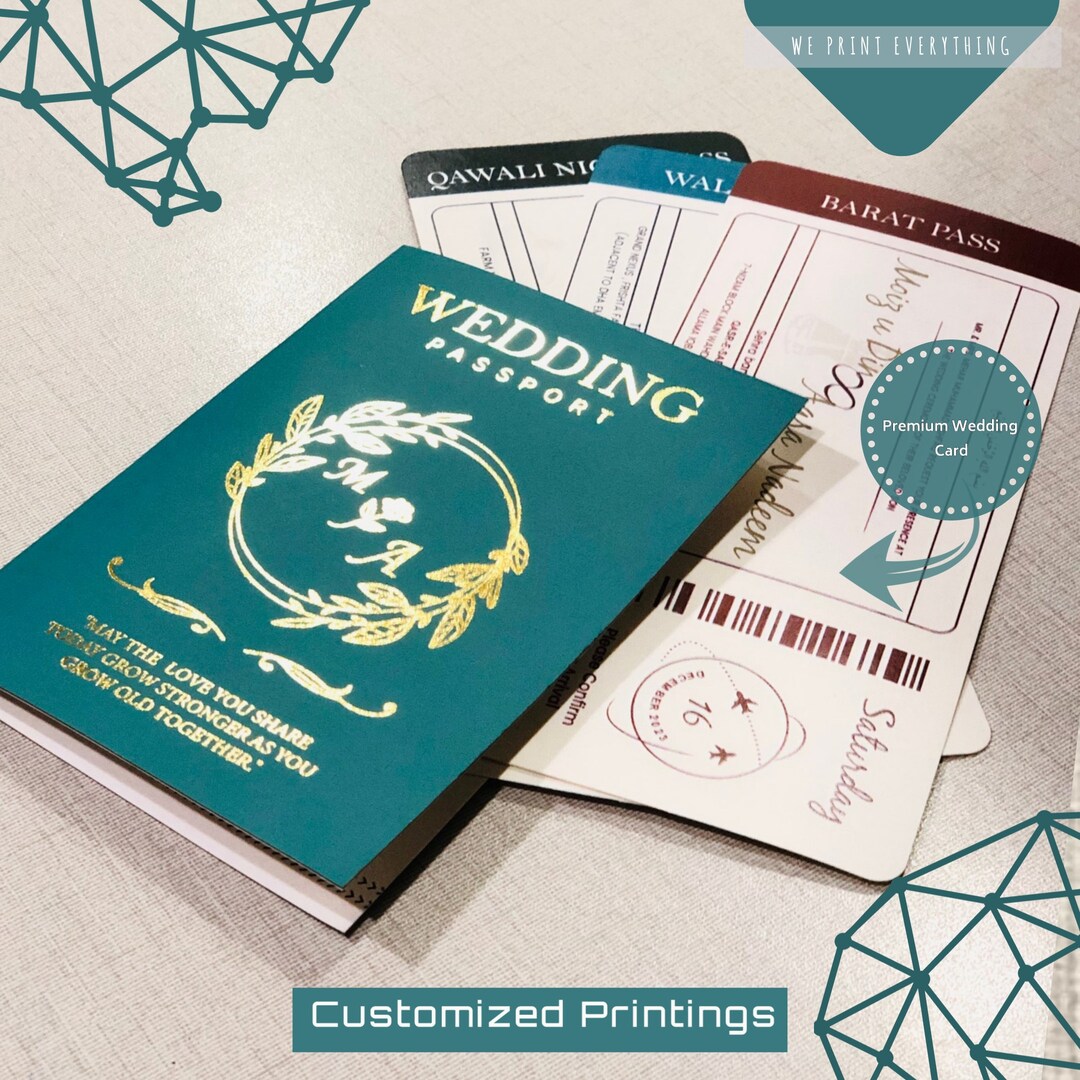 Luxury Green Destination Wedding Passport Invitation Cards With ...