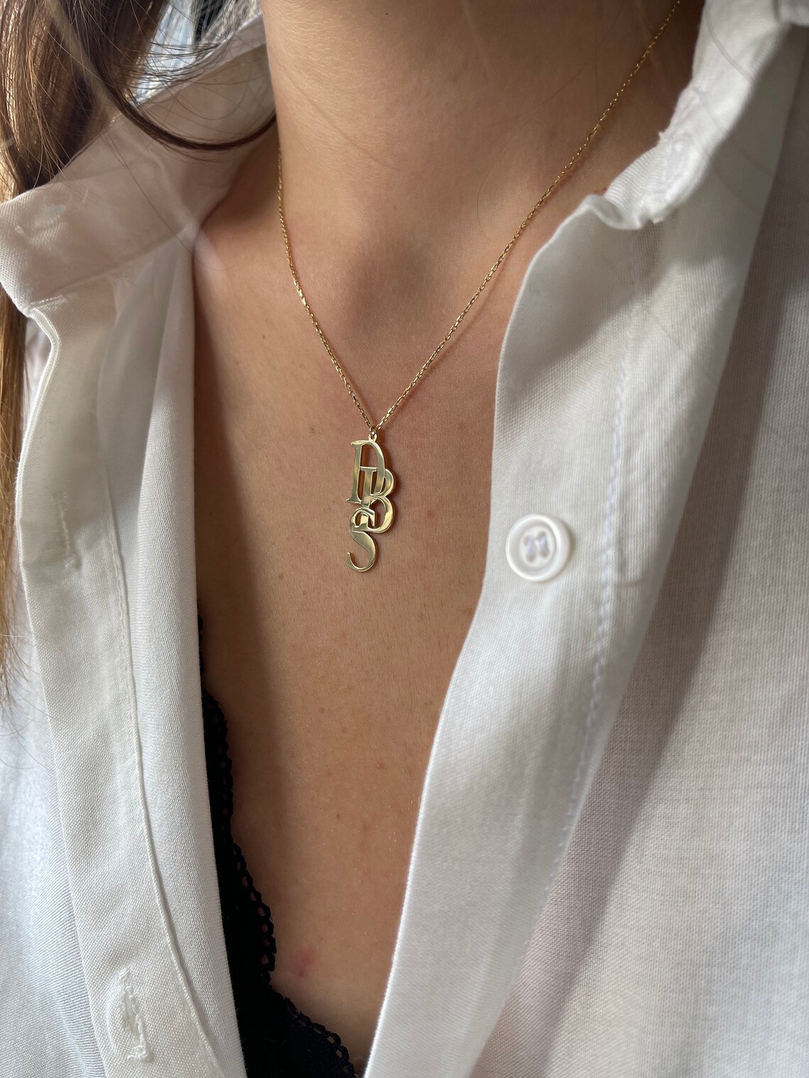 Triple Alphabet Pendant Vertical Initials Necklace Monogram | Etsy