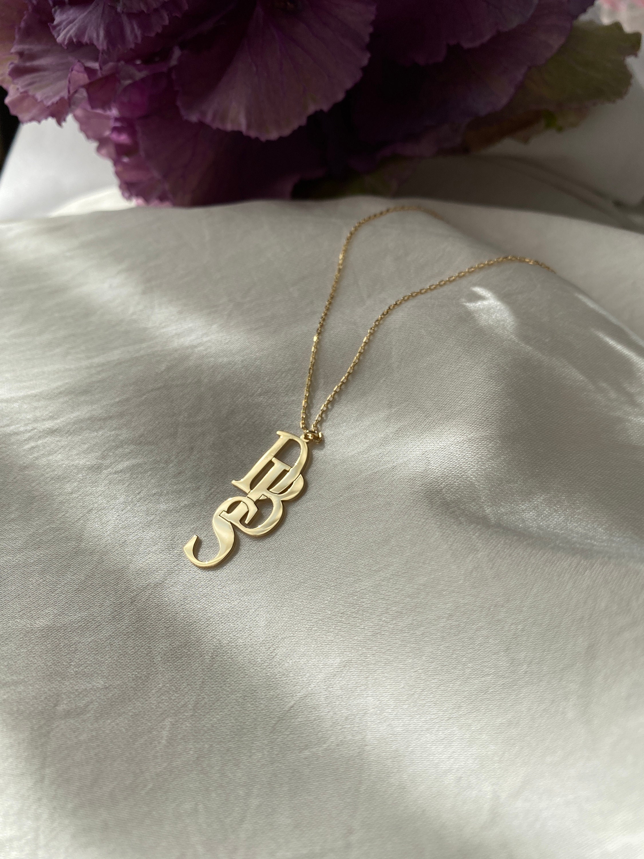 Triple Alphabet Pendant Vertical Initials Necklace Monogram | Etsy