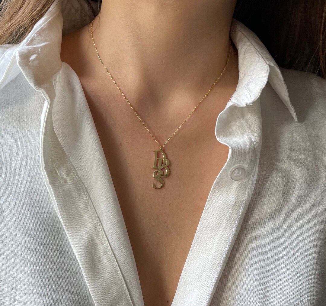 Triple Alphabet Pendant, Vertical Initials Necklace, Monogram Charm ...