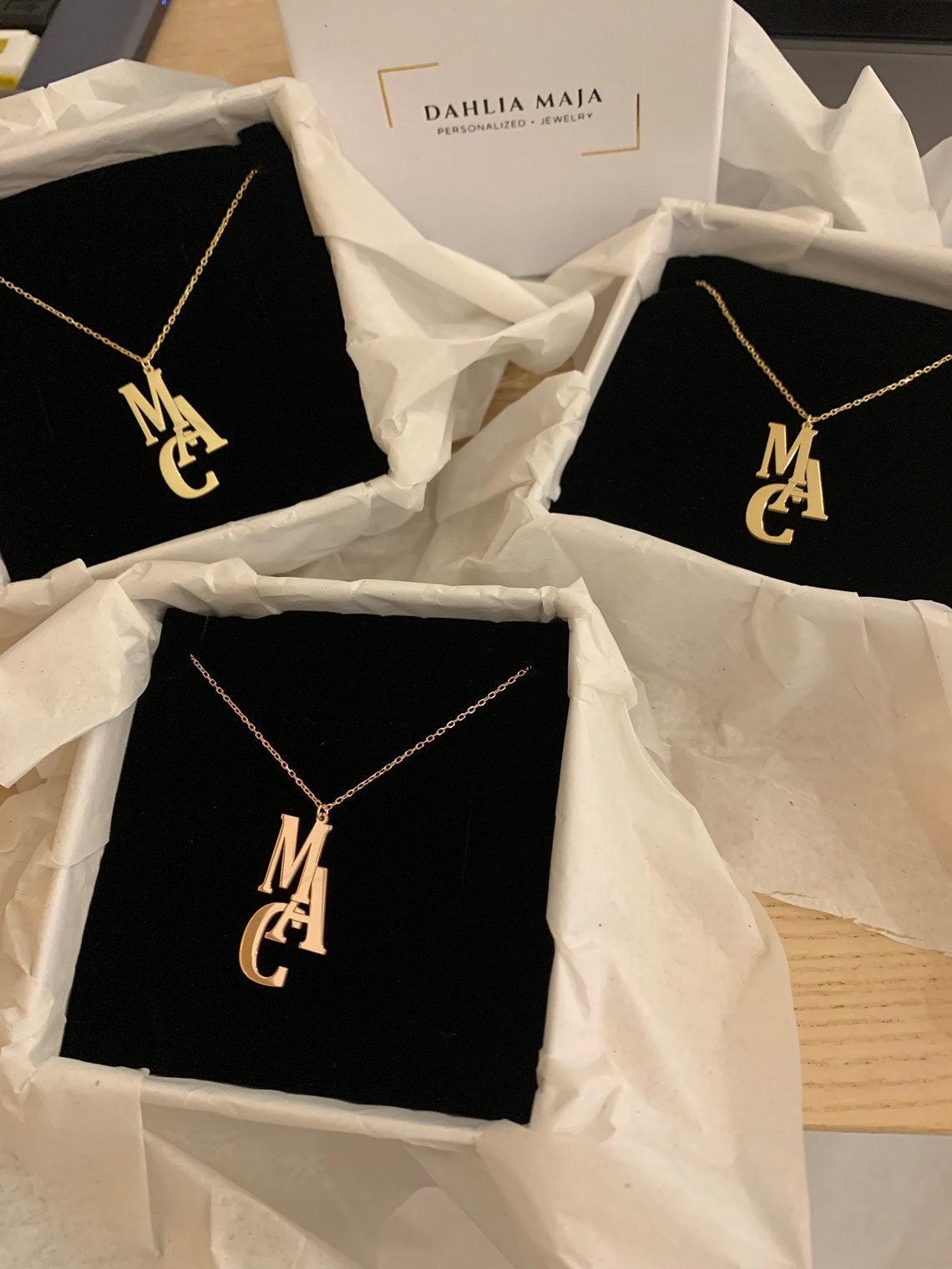 Triple Alphabet Pendant Vertical Initials Necklace Monogram - Etsy