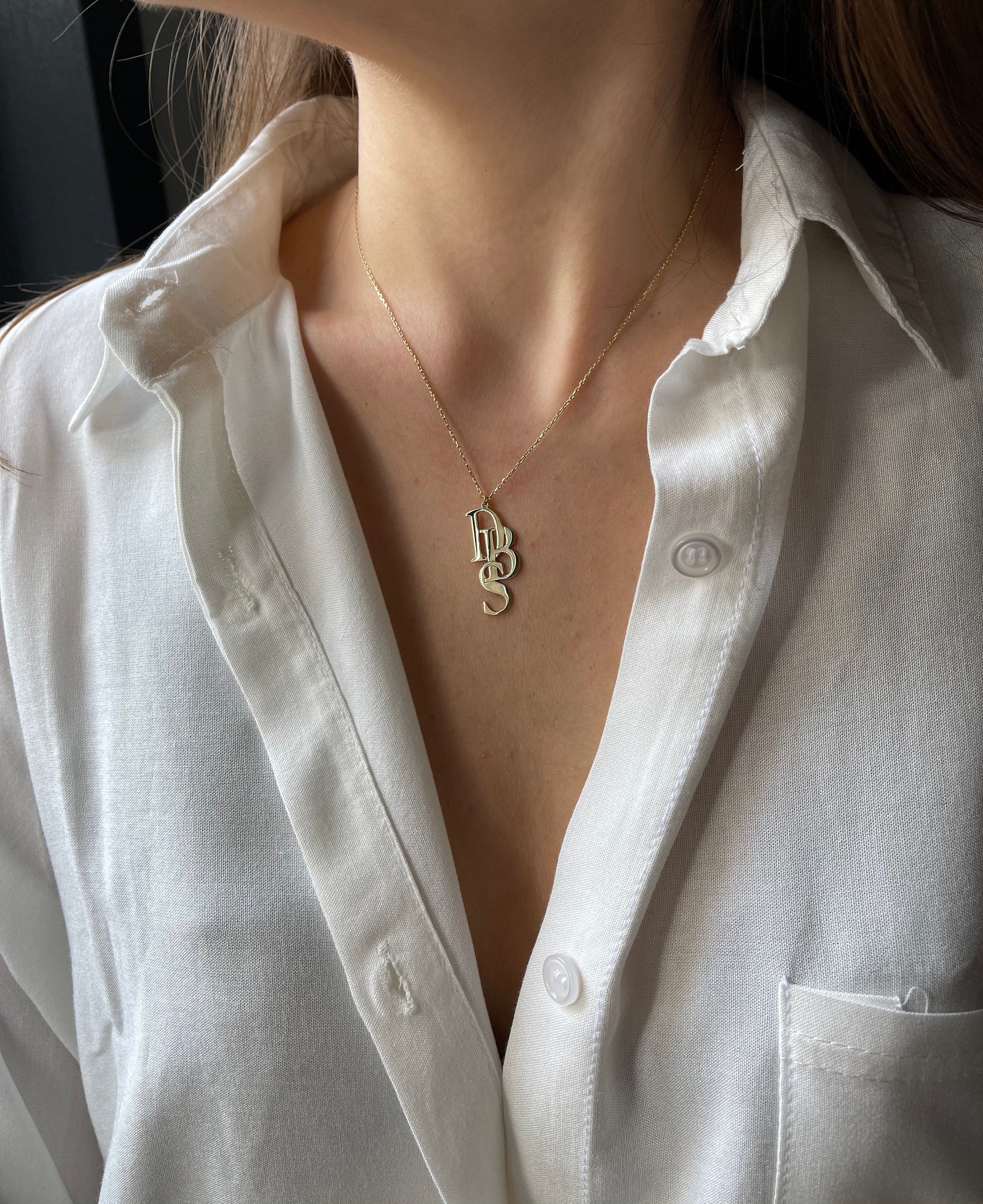 Triple Alphabet Pendant Vertical Initials Necklace Monogram | Etsy