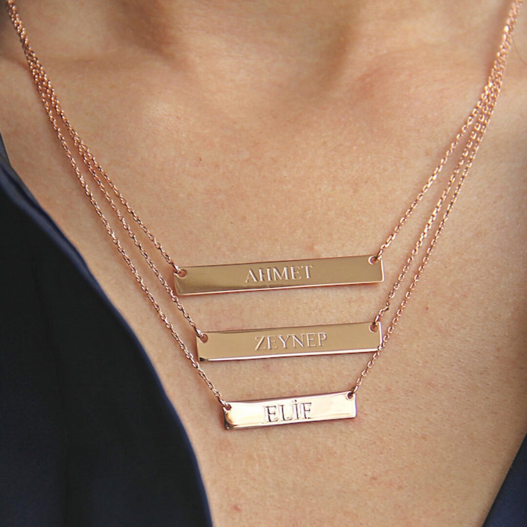 Customized Name Bar Necklace, Personalized Gold Name Bar Necklace, Name ...