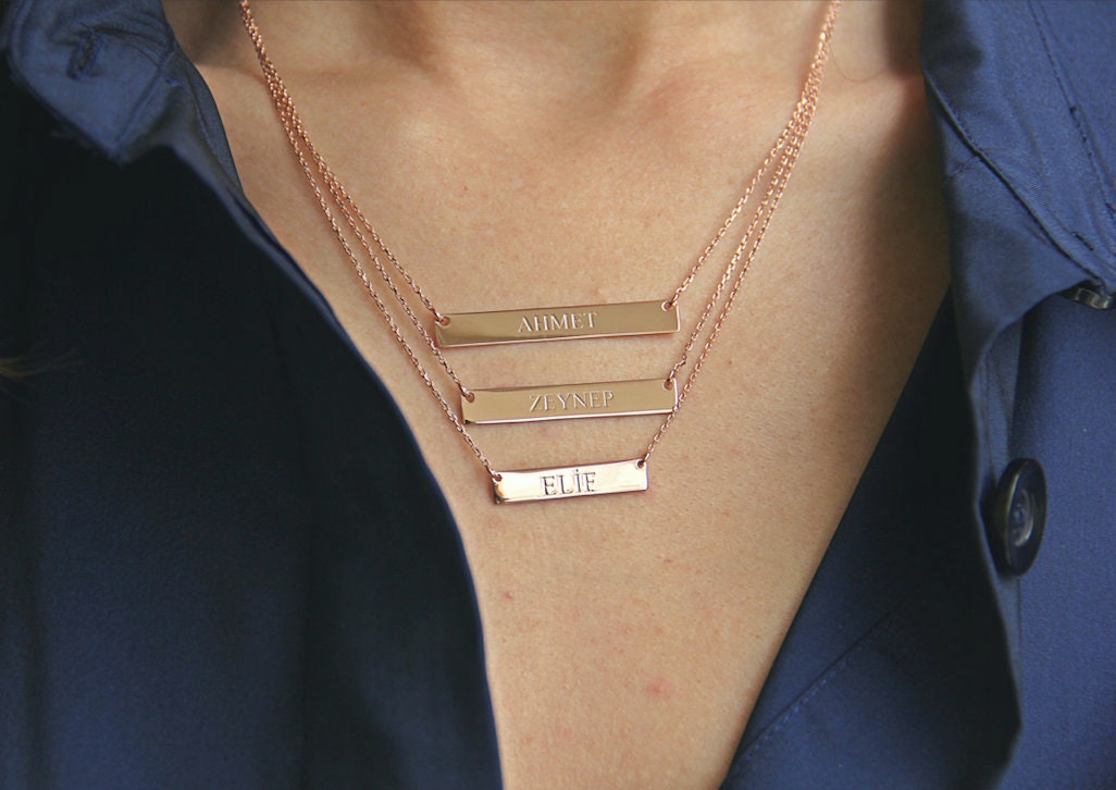 Customized Name Bar Necklace Personalized Gold Name Bar | Etsy