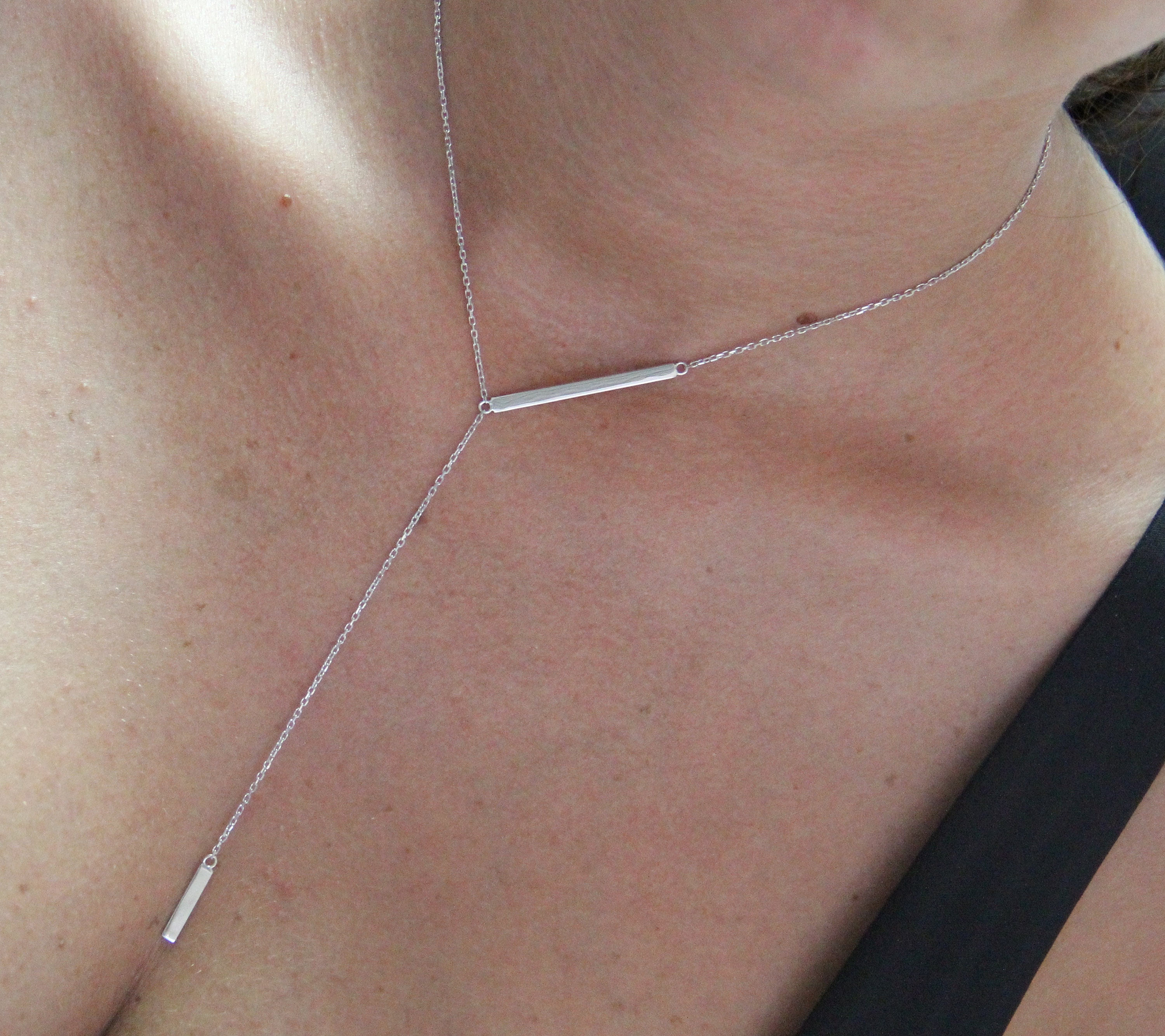 Gold Bar Lariat Gold Lariat Necklace Gold Delicate Y | Etsy