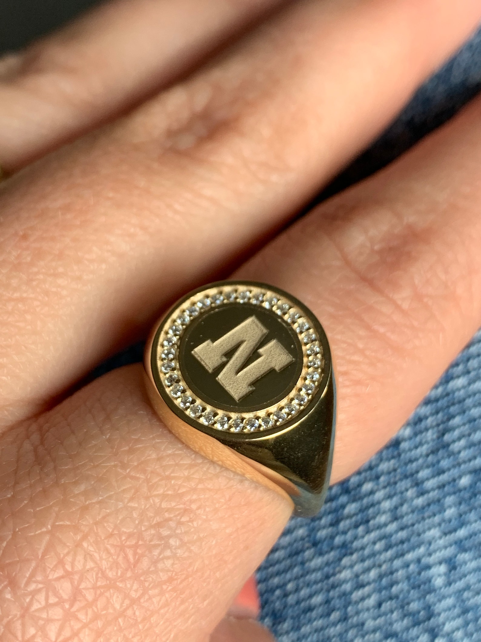 14K Gold Signet Ring Personalized Initial Signet Ring Cz | Etsy