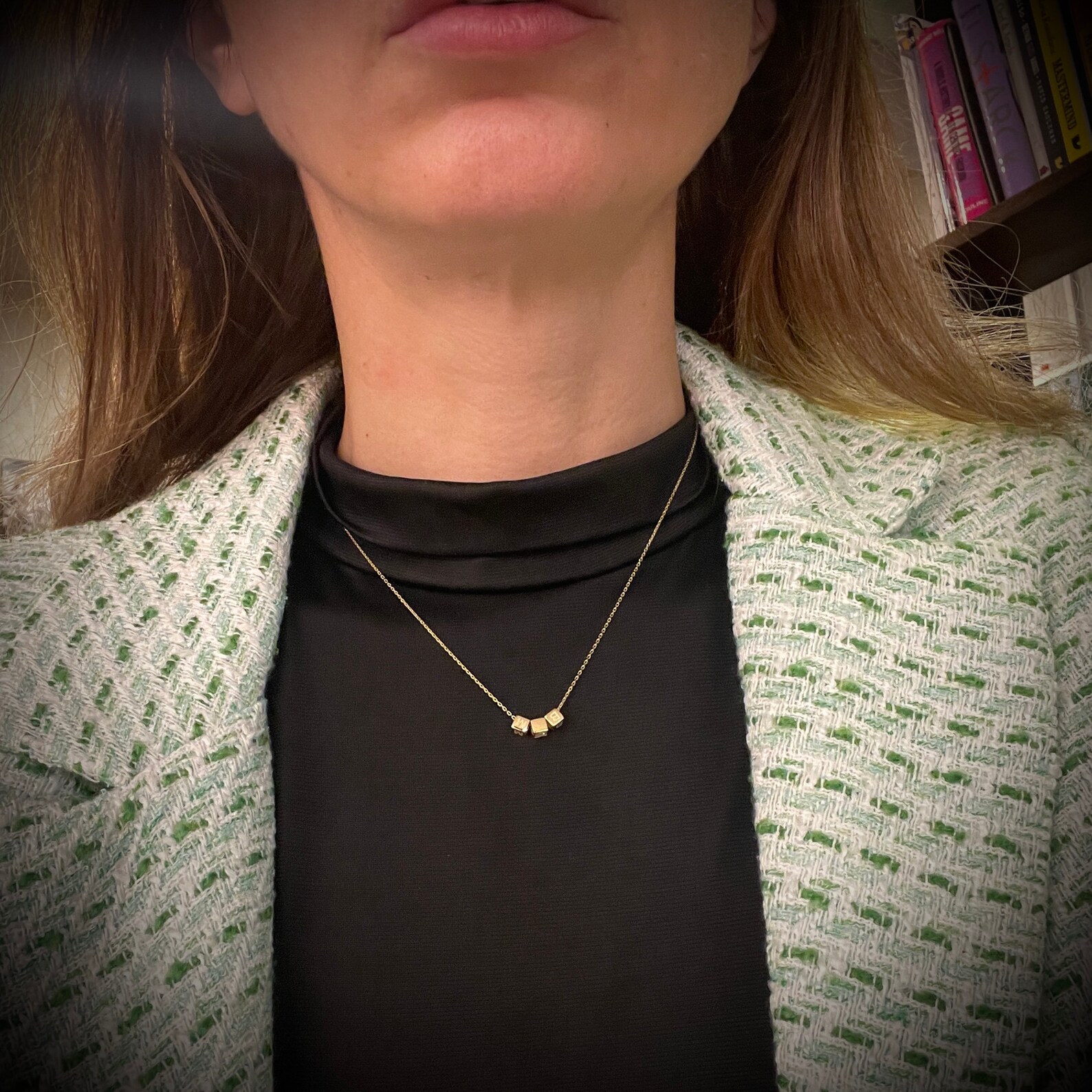 Gold Cube Name Necklace Dice Letter Charm Cubic Bead Initial | Etsy