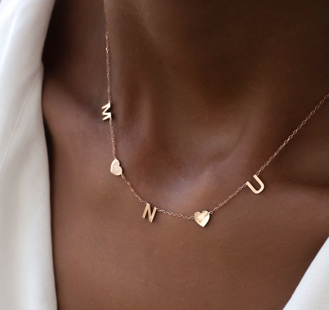 Letter Spaced Necklace Custom Initial Letter Gold Letters - Etsy