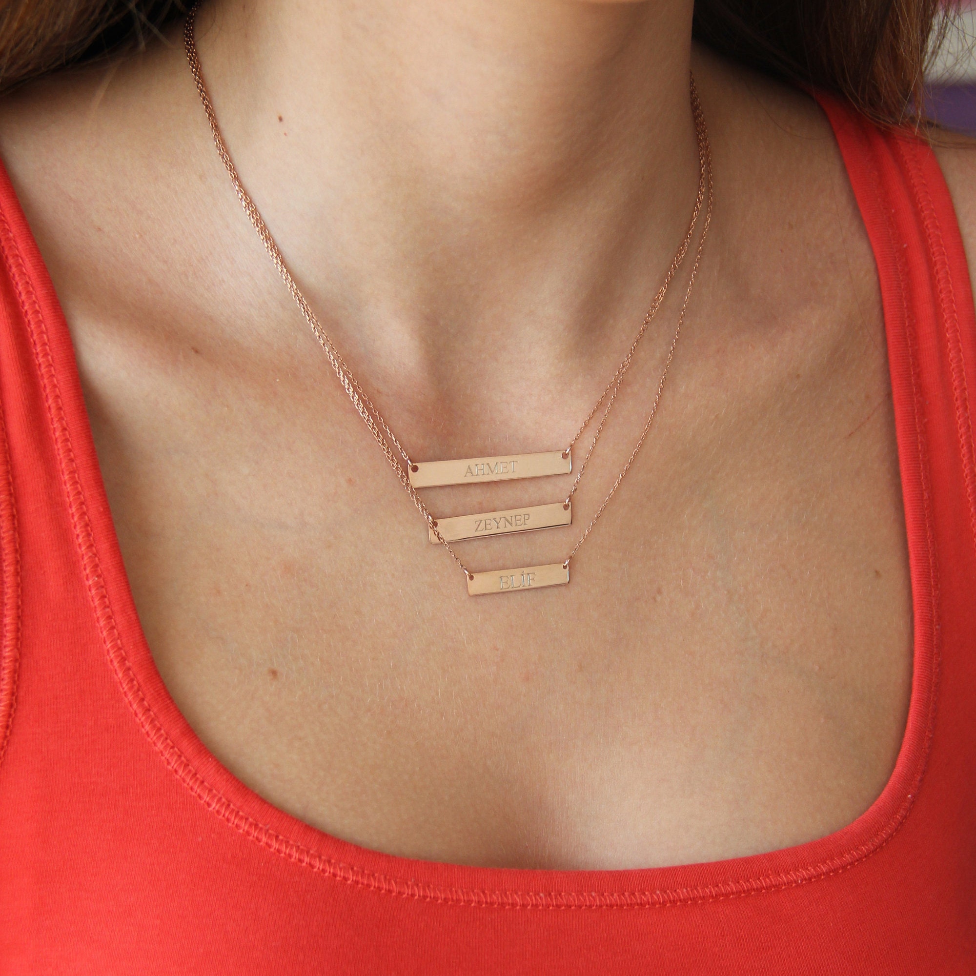 Customized Name Bar Necklace Personalized Gold Name Bar | Etsy